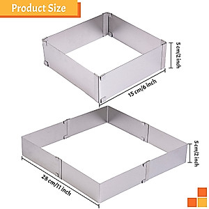 TXIN Stainless Steel Cake Ring Square Cake Mousse Mold Ring Cutter, Adjustable from 6 inch to 11 inch