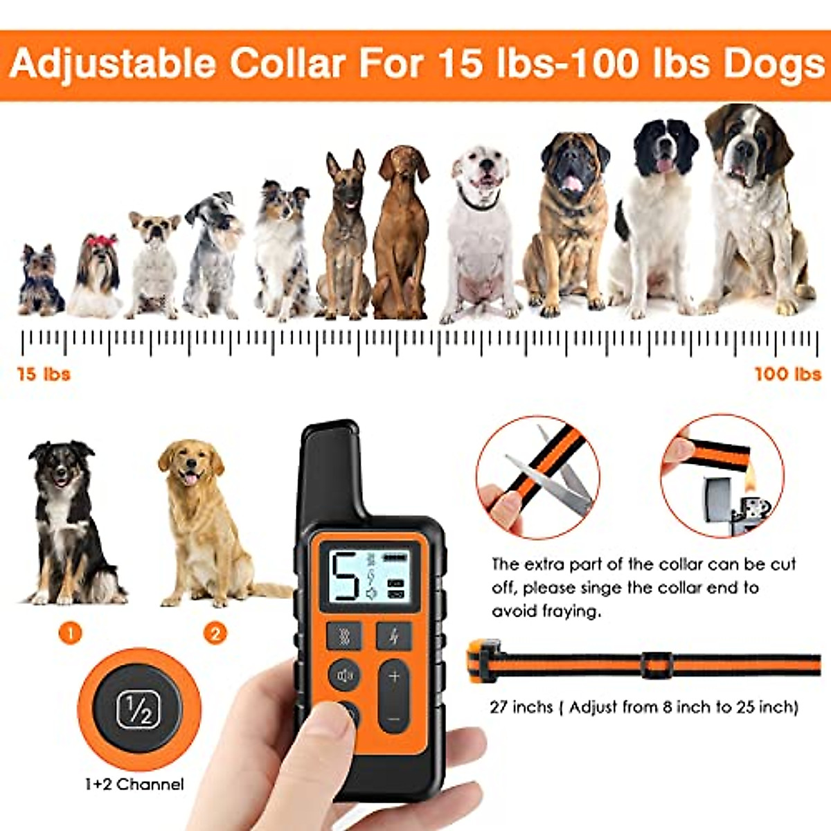 HKZOOI Dog Training Collar, Waterproof Shock Collars for Dog with Remote Range 1640 ft, 3 Training Modes, Beep, Vibration and Shock, Electric Dog Collar for Small Medium Large Dogs