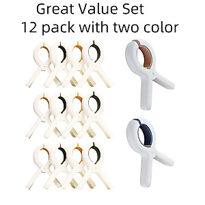 12 Pack Beach Towel Clips - Heavy-Duty Plastic Clothes Pins-Windproof Clothes Clips- Securely Holds Towels, Clothes, and More - Perfect for Beach Chairs, Picnic Tables, and Outdoor Activities