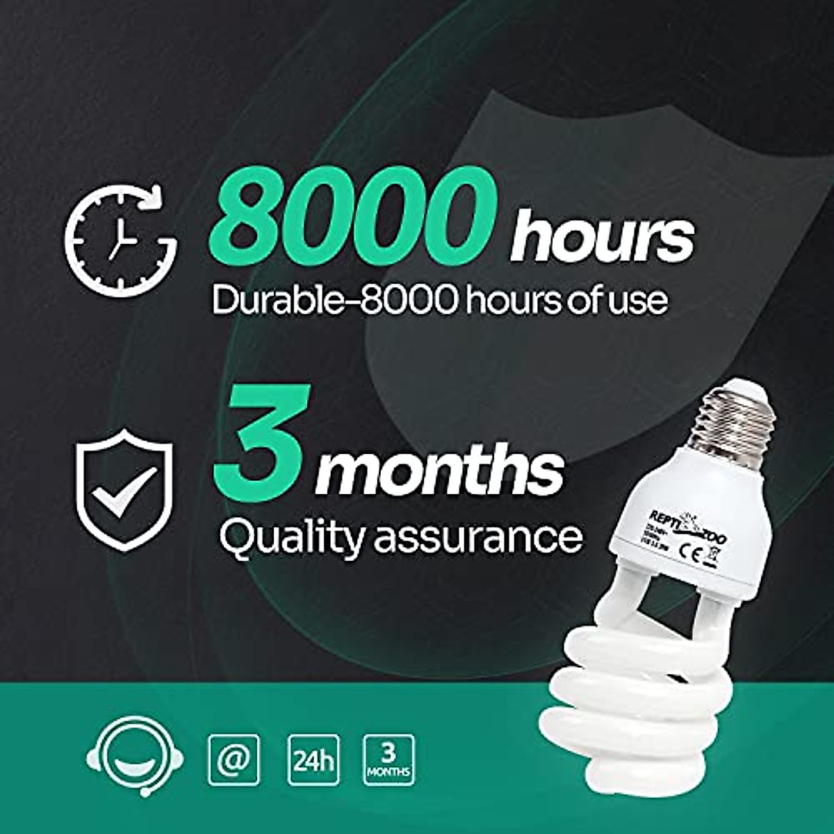 REPTIZOO Energy Saving Lamps UVB Bulb,Spiral Compact 15 Watts UVB 10.0 Reptile Light Bulb Fit for Desert Type Reptile/Snake/Lizard/Insect/Leopard Tortoise