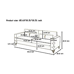 LostCat 85'' Velvet Sofa, Chesterfield Velvet Comfy Sofa Couch with Extra Deep Seats, Upholstered Mid-Century Modern Love seat, Modern Sofa- 3 Seater Sofa with Extra Deep Seats, Green
