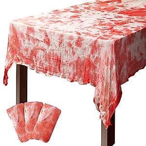 LFUTARI 3 PCS Halloween Bloody Gauze Table Cover- 85" x 60"Bloody Handprint Rectangle Tablecloth - Scary Halloween Table Cover for Halloween Decoration, Spooky Parties (3)