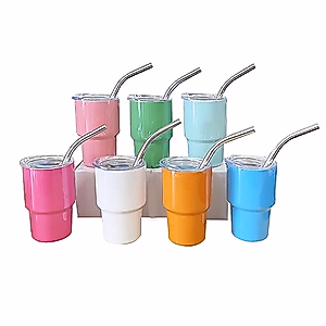 3oz Mini Tumbler Shot Glass Stainless Steel Vacuum Insulation Mini Tumbler Cup With Lid And Straw Mini Wine Bottle Sublimation Blanks Espresso Tumber Mug For Toddler Kids, No Spill (Pink)