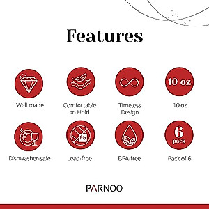 White and Red Wine Glasses - Premium Classic 10 oz Wine Glasses Set for Hosting Various Parties & Occasions - Dishwasher-Friendly Clear Stemmed Wine Glasses - PARNOO White & Red Wine Glasses Set of 6