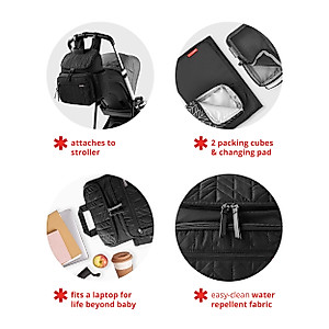 Skip Hop Diaper Bag Backpack: Forma, Multi-Function Baby Travel Bag with Changing Pad & Stroller Attachment, Jet Black