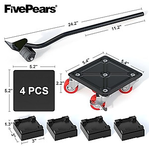 Fivepears Furniture Lift Mover Tool Set-3000 lb,5-Wheel Heavy-Duty Furniture Dolly with Handle,360°Swivel Casters Trolley-Ideal for Moving Heavy Machinery, Equipment, Pianos, Couches and Carpeted