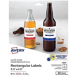 Avery Printable Blank Rectangle Labels, 3.5" x 4.75", White, 32 Customizable Labels (22827)
