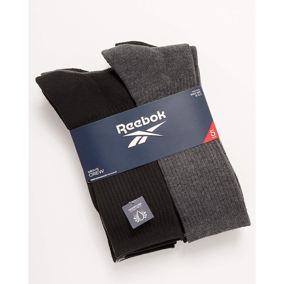 Reebok Men's Cushioned Comfort Athletic Performance High Crew Socks (5 Pack), Size 6-12.5, Lead Grey