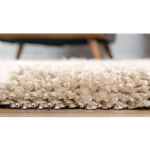 Unique Loom Rabat Shag Collection Modern Tribal Moroccan Inspired Plush & Soft Geometric Design Area Rug (5' 0 x 8' 0 Rectangular, Taupe/ Ivory)