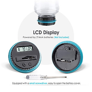 Large Piggy Bank for Boys Adults, Vcertcpl Digital Coin Counting Bank with LCD Counter, 1.8L Capacity Coin Bank Money Jar for Adults, Designed for All US Coins (Blue)