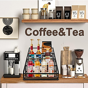 YQBRAO Coffee Syrup Organizer, 4-Tier 16 Bottles Coffee Syrup Rack for Coffee Bar, Coffee Syrup Stand for kitchen coffee station, Coffee Syrup Holder for Syrup, Wine, Dressing