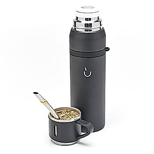 BALIBETOV Camping Thermos for Mate - Vacuum Insulated With Double Stainless Steel Wall- A Mate Thermos Specially Designed as Mate Argentino Kit that includes Bombilla and Mate Cup (Black)