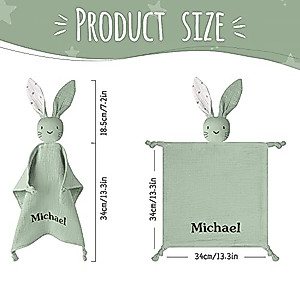 TYRY.HU Personalized Security Blanket with Name, Embroidered Baby Comforter, Organic Cotton Muslin Lovey Security Blanket, Soft & Breathable Lovie Baby Gifts for Boys and Girls, Green