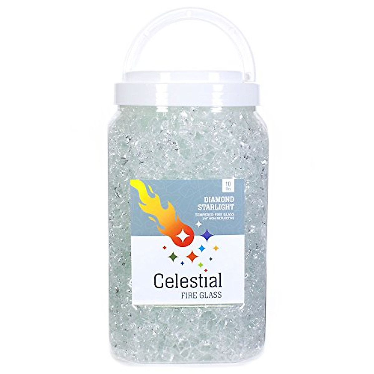 Ultra Clear, 1/4" Tempered Fire Glass in Diamond Starlight | 10 Pound Jar, by Celestial Fire Glass