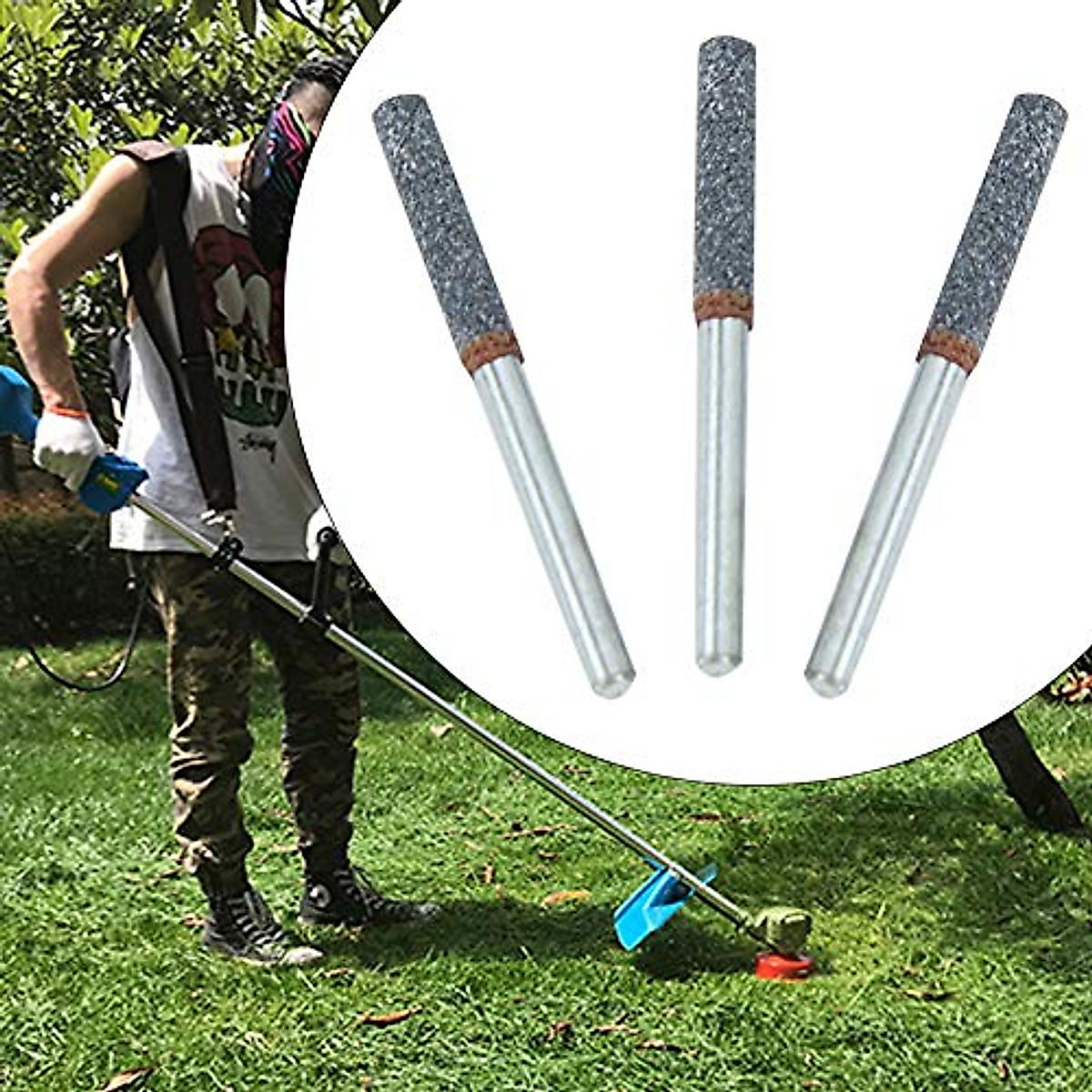 FAMKIT 3Pcs Grinding Stone Set 4mm 5/32in Diamond Chainsaw Sharpener Burr Stone File Sharpening Tool for Rotating Tool