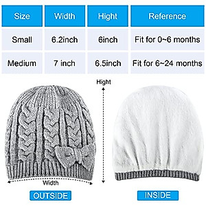 SATINIOR 3 Pieces Fleece Lined Baby Beanie Hat with Bow, Infant Newborn Toddler Kids Winter Warm Knit Cap for Boys Girls (Beige, Pink, Grey,0-6 Months)