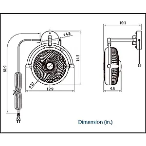 VIVI- 8 in. Wall Mount Swivel Fan with Folding Arm (Walnut)