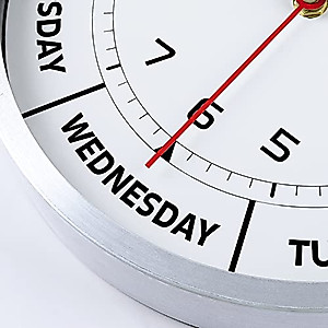 Lafocuse Silent Retirement Clock Day of The Week Wall Clock for Home Decor,Brushed Metal Frame Day Clocks for Seniors 12 Inch Living Room Bedroom Office-Without a Second Hand