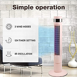 R.W.FLAME Tower Fan with Oscillation, Remote Control, 3 Wind Modes,Time Settings, Portable Bladeless Floor Fans for Home with Children/Pets/Elders(Pink, 43")