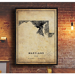 Maryland Vintage Map Print Maryland Map USA Map Art Maryland City Road Map Poster Vintage Gift Map
