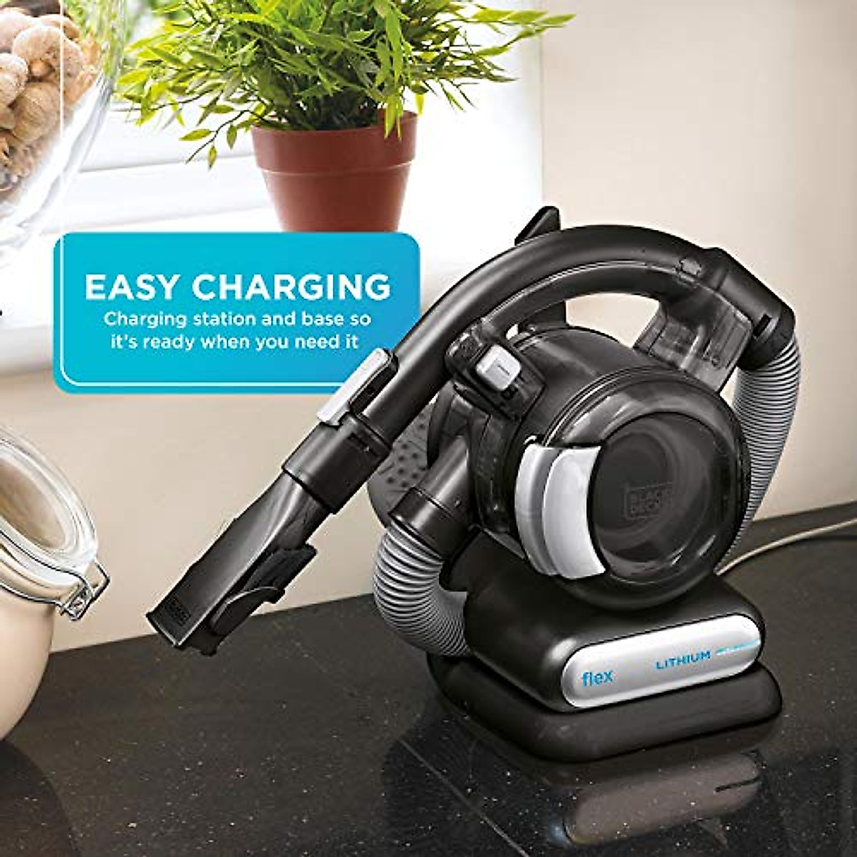 BLACK+DECKER 20V MAX* Flex Cordless Stick Vacuum with Floor Head and Pet Hair Brush (BDH2020FL), Black, Grey