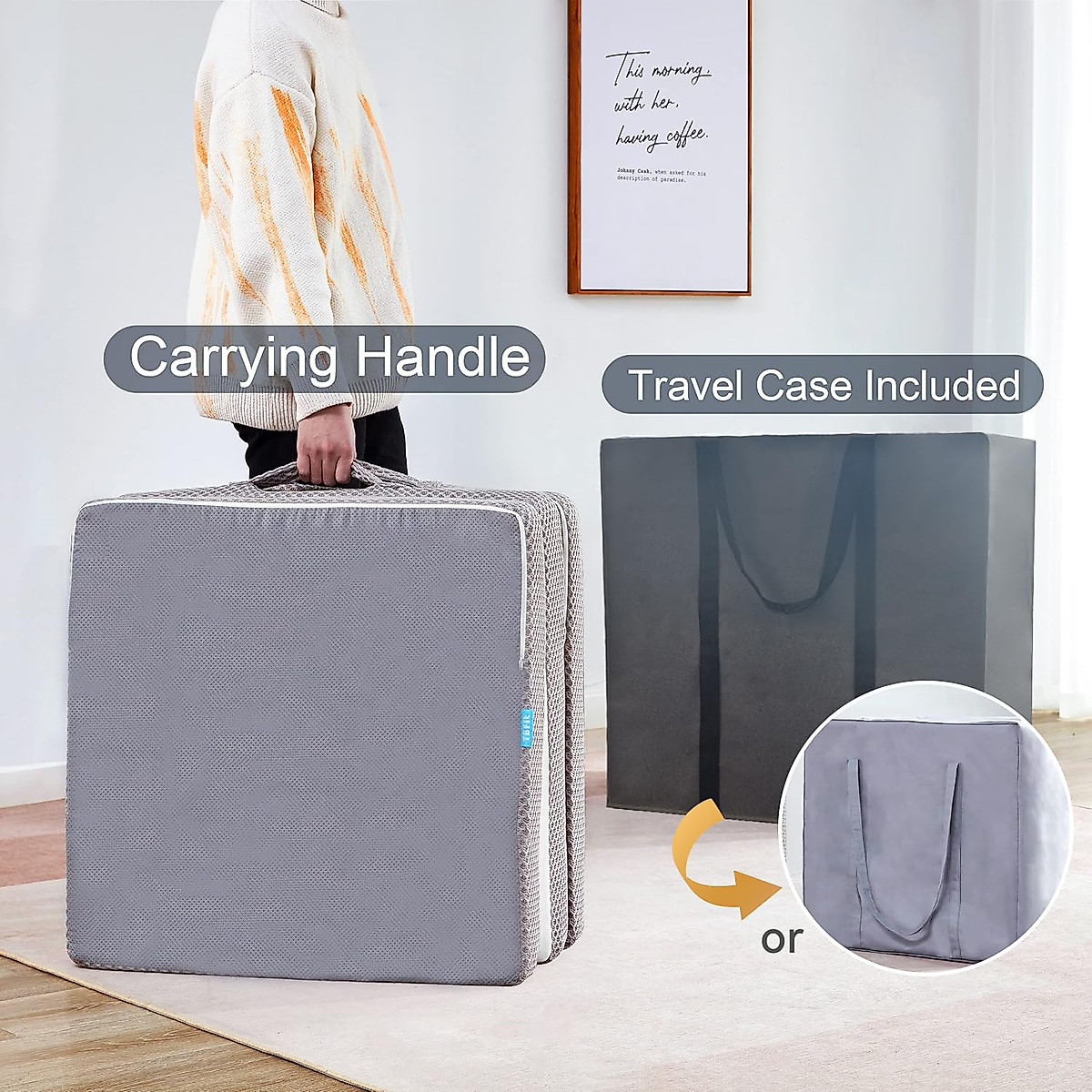 Kingfun Memory Foam Folding Mattress, 4 Inch Gel-Infused Foldable Floor Mattress, Breathable Tri-fold Mattress Topper with Cover, Soft Folding Foldable Portable Floor Guest Bed (Full)