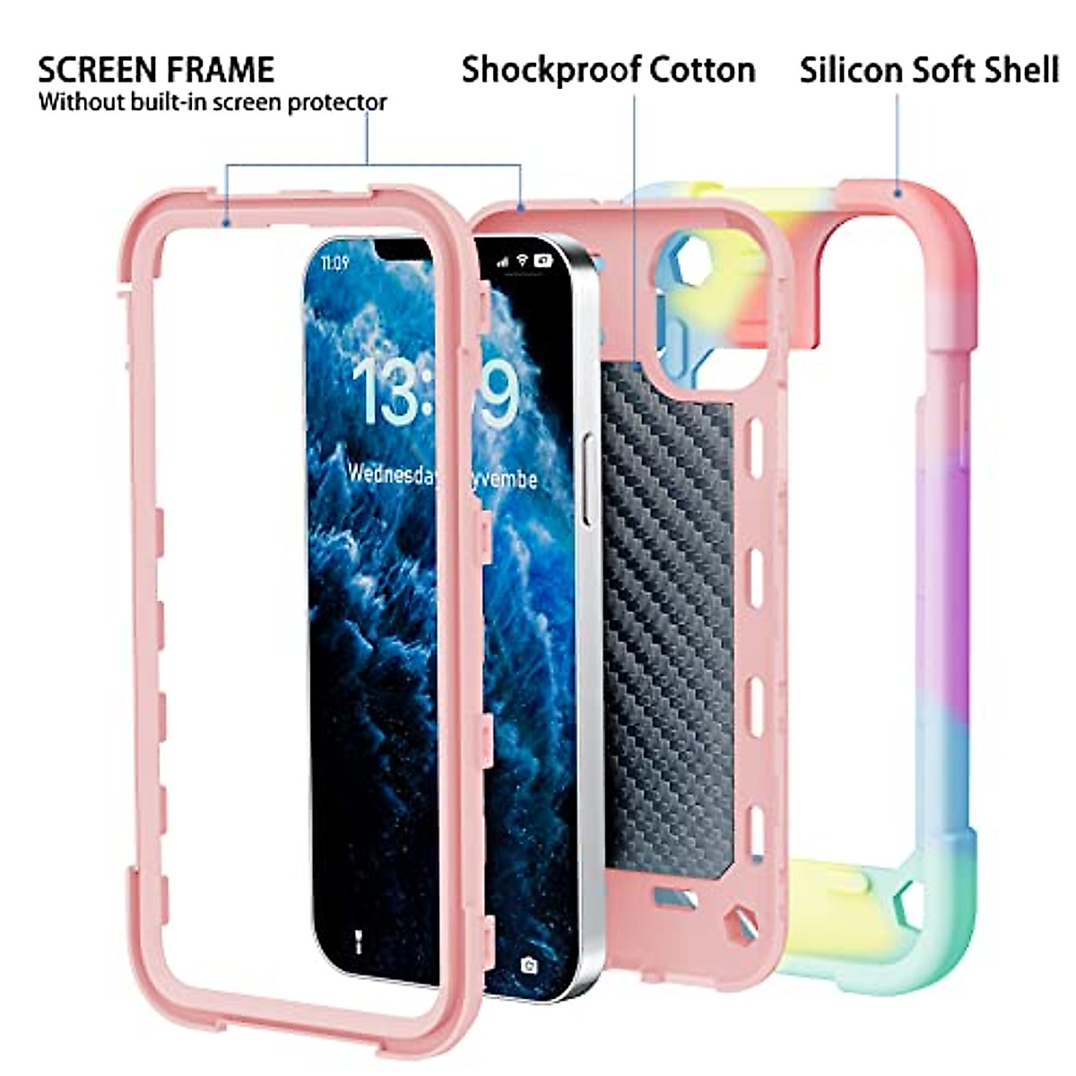 MARKILL Compatible with iPhone 11 Case 6.1 Inch with 360°Rotate Ring Stand, Military Grade Drop Protection Full Body Rugged Heavy Duty Case 3 in 1 Protective Cover (Rainbow Pink)