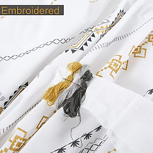 YINFUNG Boho Duvet Cover Set White Queen Moroccan Stripe Aztec Geometric Yellow Grey Ethic Tribal Bohemian Vibrant Textured 90x90 Cotton Bedding Set Embroidered Zip Embroidered 3 Pieces