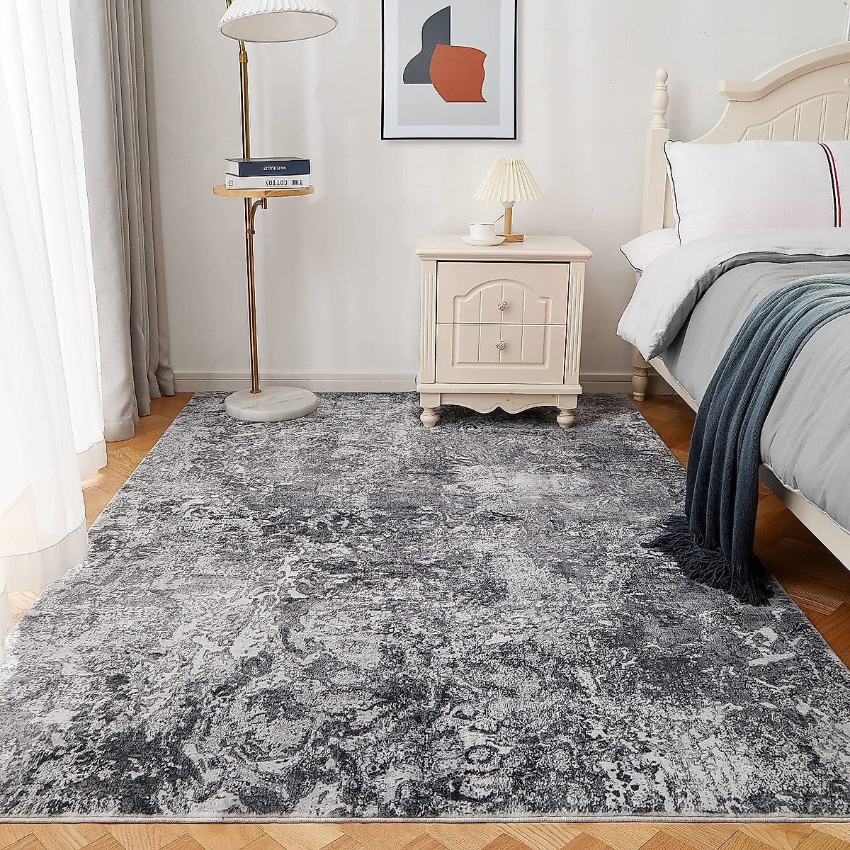 Area Rug Living Room Rugs: 5x7 Indoor Abstract Soft Fluffy Pile Large Carpet with Low Shaggy for Bedroom Dining Room Home Office Decor Under Kitchen Table Washable - Retro Gray