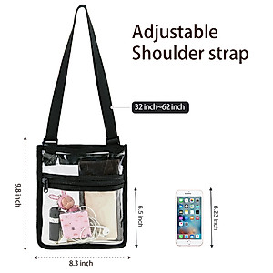 BeeGreen Black Clear Bag Stadium Approved Small Clear Purse with Extra Pocket for Women & Men,Clear Crossbody Purse for Concert, Sporting Events,Clear Messenger Bag w Long Strap for College Gift