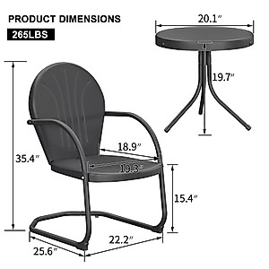PURPLE LEAF Outdoor Metal Patio Chairs Bistro Set of 2 Spring Chairs with Dining Table Set Weather Resistant Retro Patio Furniture, Grey