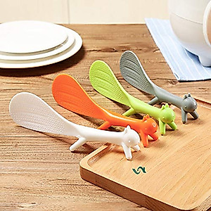 3 Piece Non-stick Rice Spoon Fashion Rice Cooker Dishes Filled Scoop Shovel Creative Household Kitchen Tools,Lovely Squirrel Shape Standing Spoon (Gray，White，Orange)
