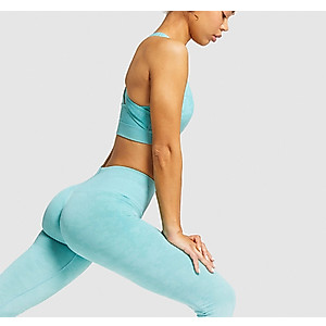 SweatyShark Women's Workout Outfit Set Active 2 Pieces Camo Seamless Yoga Leggings with Paded Sports Bra Racer Back Sky Blue