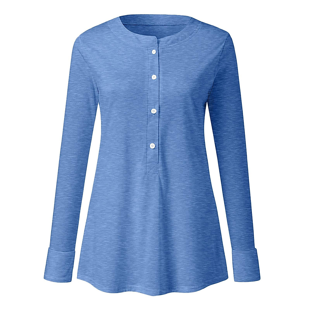 Aniywn Women's Ladies Thin Long Sleeve Tunic T-Shirt Baggy V-Neck Buttons Pure Color Tee Pullover Blouse Blue