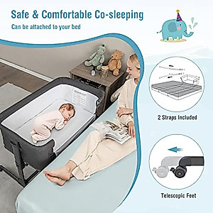 BABY JOY 3-in-1 Bassinet Bedside Sleeper, Playpen & Baby Crib w/Mattress, 5 Adjustable Heights, Lockable Wheels & Travel Bag for Safe Cosleeping, Portable Baby Bassinet for Infants Newborn (Black)