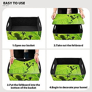 CaTaKu Foldable Storage Basket Frog Shadow Leaf Collapsible Felt Storage Bins with Handle Drawer Organizer Bin Cube Shelf Box for Organizing Closet Clothes Office Books Bedroom