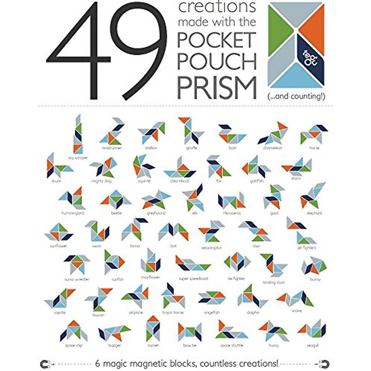 6 Piece Tegu Pocket Pouch Prism Magnetic Wooden Block Set, Blossom