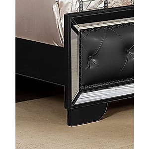 Epinki Queen Size Upholstered Bed Made with Wood in Black Color, Bed Frame, Easy Assembly