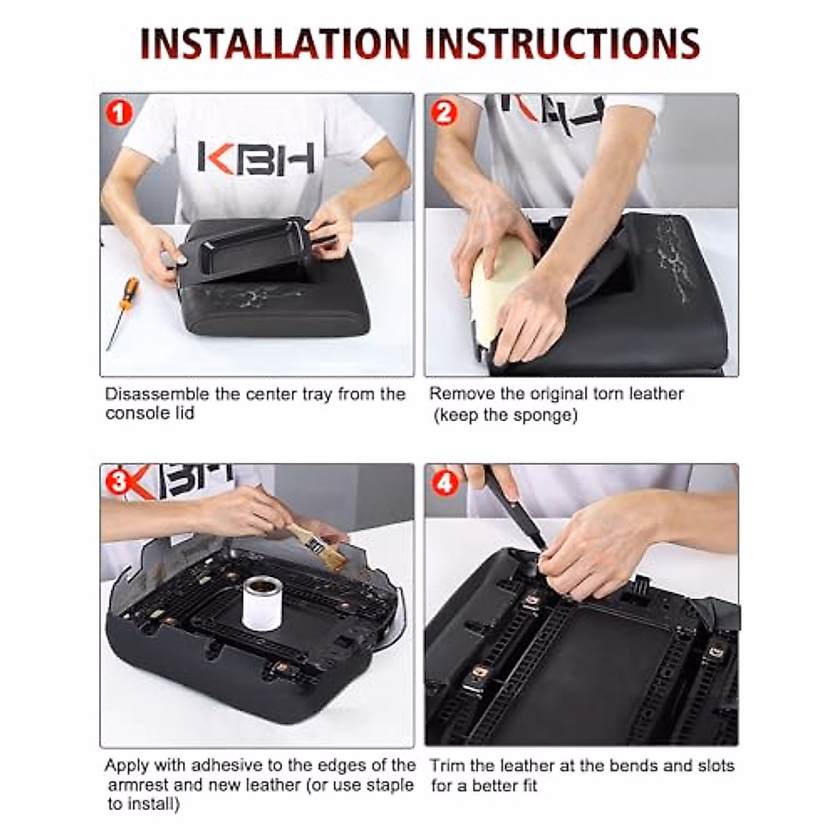 KBH Auto Center Console Cover Replacement for Chevy Chevrolet Silverado & GMC Sierra 1500 2500 3500 2014-2018, Vinyl Leather Armrest Replace Covering, Anti-Scratch, Split Bench Jump Seat (Black)