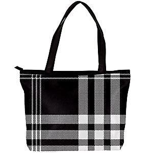 Tote Bag Women Satchel Bag Handbag Stylish Tote Handbag for Women Hobo Bag Fashion Crossbody Bag, Black and White Lattice Plaid Grid Check Retro