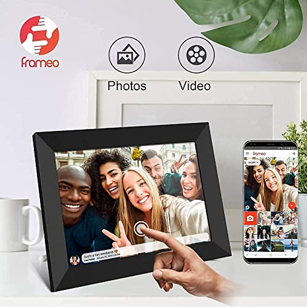 FRAMEO Digital Photo Frame WiFi 10.1 Inch HD IPS LCD Touch Screen, 16GB Memory, Auto-Rotate, Wall-Mountable, Easy Setup to Share Photos & Videos via Free App from Anywhere