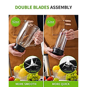 SHARDOR Countertop Blender 2.0 for Shake and Smoothies with 1200W, with 52oz Glass Jar, 3 Adjustable Speed Control + 22oz Travel Cup for Frozen Fruit Drinks, Smoothies, Sauces & More, Sliver