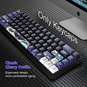 PBT Keycaps 60 Percent, Great Wave Off Kanagawa Japanese Keycaps, DYE-Sub Custom Keycaps Set, Cherry Profile Keycaps for 61/64/66/68 Cherry Gateron MX Switches Mechanical Keyboard, 78 Key Set
