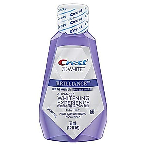 Crest 3D White Brilliance Teeth Whitening Mouthwash, Clean Mint, Travel Size 1.2 oz (36ml) - Pack of 6