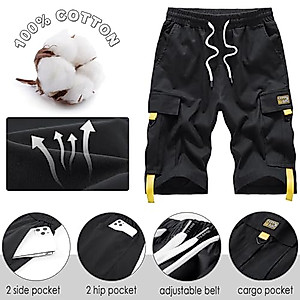 XinYangNi Men's Cargo Shorts Elastic Waist Twill Relaxed Fit Multi-Pockets Outdoor Casual Shorts Grey US 32