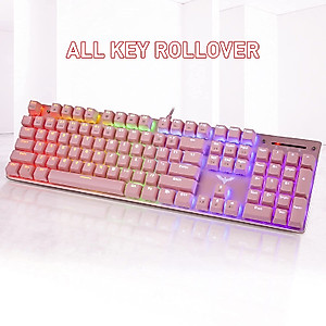 havit Havit Mechanical Gaming Keyboard and Mouse Combo Blue Switch 104 Keys Rainbow Backlit Keyboards, 4800 Dots Per Inch 7 Button Mouse Wired for PC Gamer Computer Laptop (Pink) (Renewed)