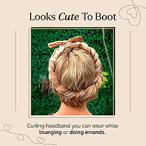 BHDbeauty No Heat Curling Headband You Can Sleep In- Heatless Overnight Natural Curls- Rod Ribbon Lazy Hair Curler Wrap Kit for Long Hair- Includes Bonus Airless Spray Bottle, Caramel, 5 Piece Set