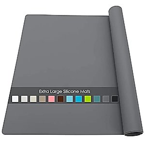 Extra Large Silicone Table Mat, Genuine Food-Grade Silicone Mat for Crafts Kids Dinner Placemat Desk Countertop Waterproof Protector Heat Insulation Kitchen Pastry Rolling Dough Pad (Dark Gray)