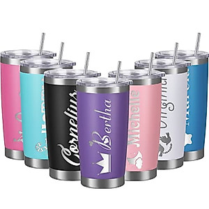 Personalized Tumbler with Names Lids and Straws Custom Tumblers Stainless Steel Women Kids Men Gift 20oz Laser Engraved Insulated Purple