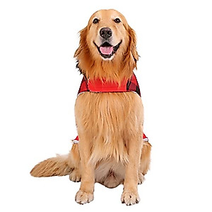 HDE Dog Puffer Jacket Fleece Lined Warm Dog Parka Winter Coat with Harness Hole Buffalo Plaid - L